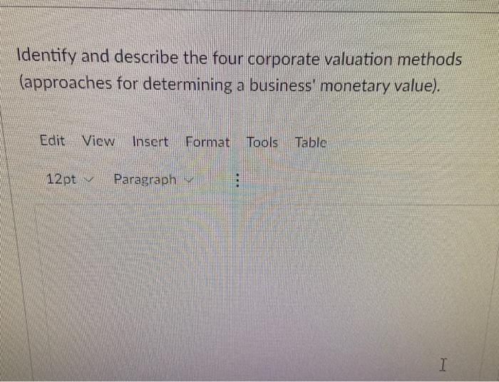 Solved Identify and describe the four corporate valuation | Chegg.com