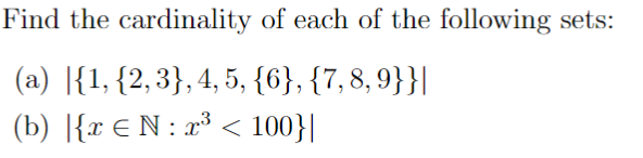 Solved Find the cardinality of each of the following | Chegg.com
