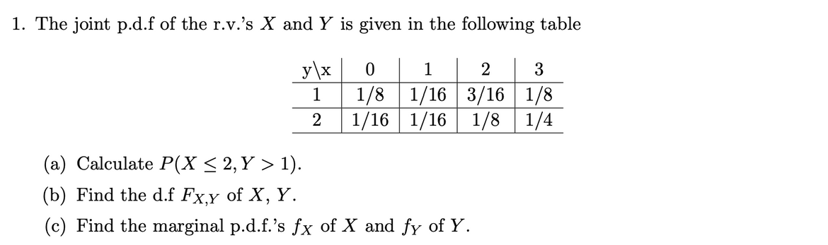 Solved 1. The joint p.d.f of the r.v.'s X and Y is given in | Chegg.com