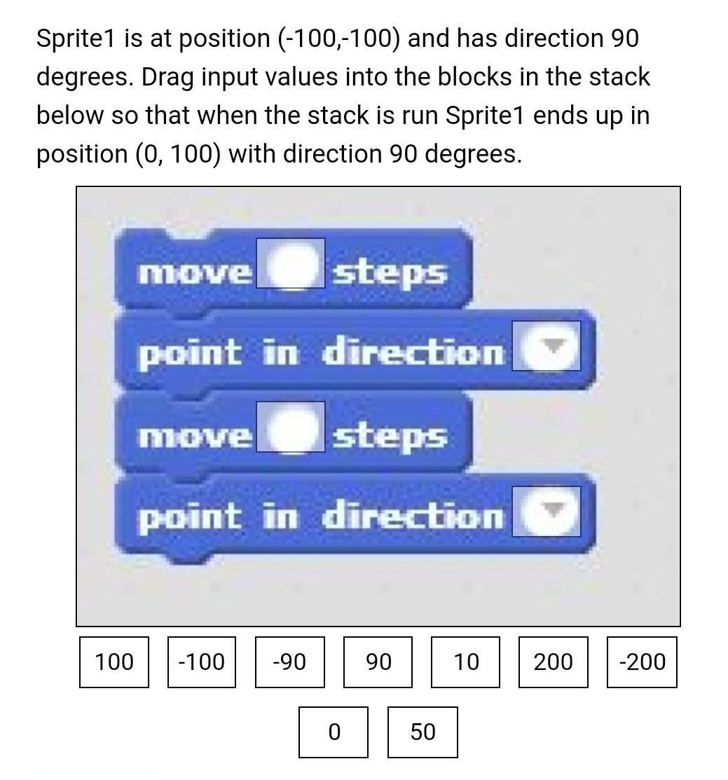 Solved Sprite1 is at position (-100,-100) and has direction | Chegg.com