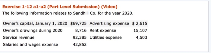 Solved Exercise 1-12 a1-a2 (Part Level Submission) (Video) | Chegg.com