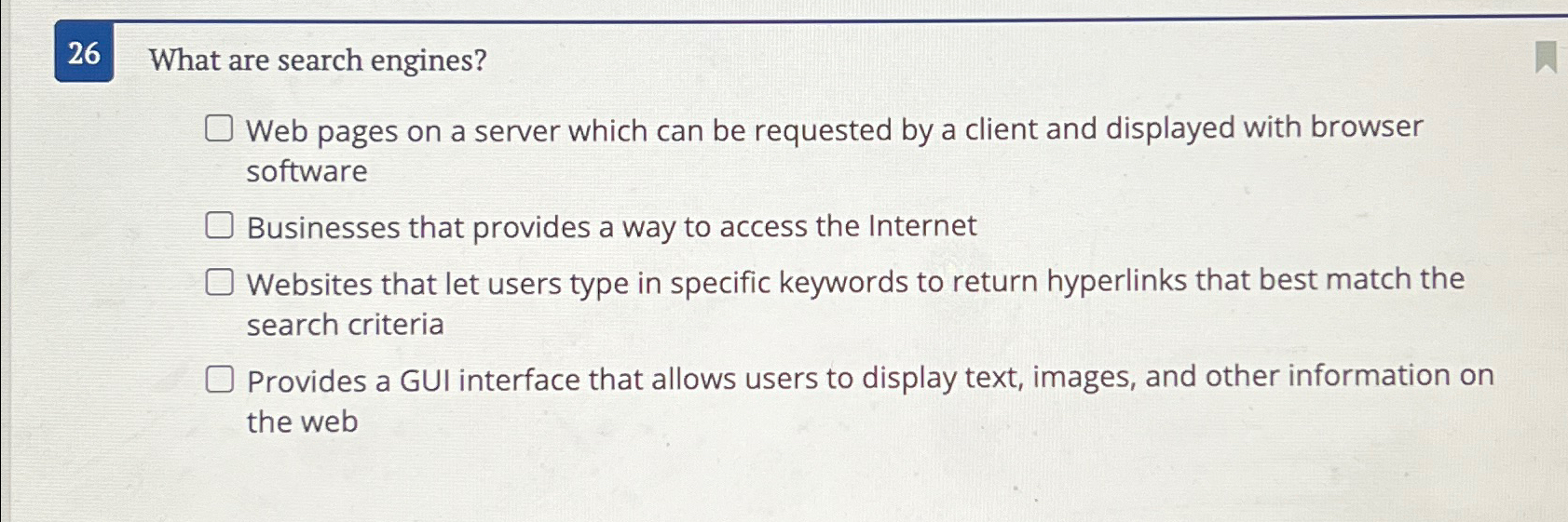 Solved 26 ﻿What are search engines?Web pages on a server | Chegg.com