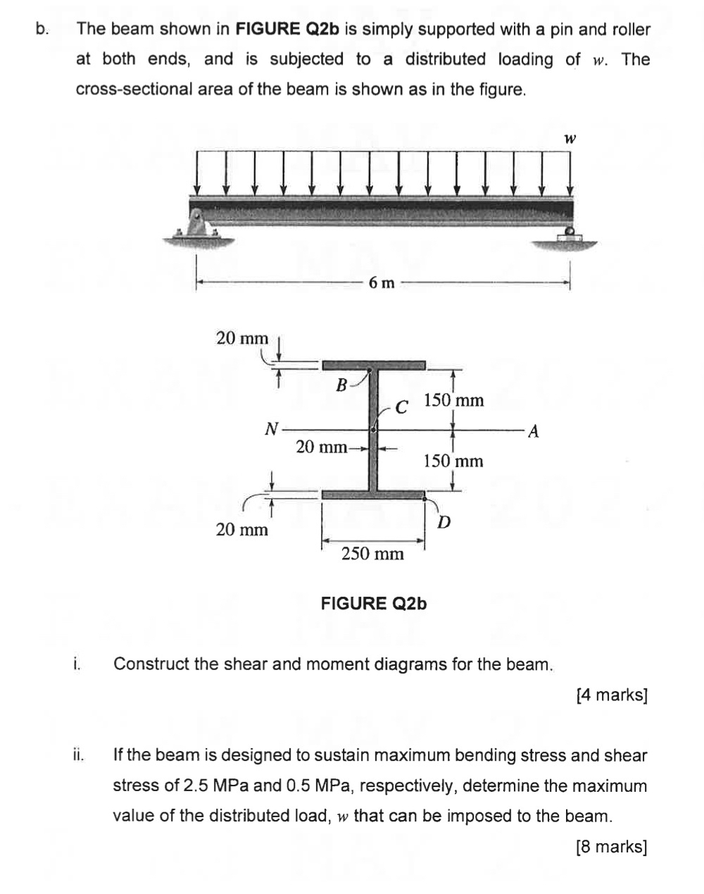 Solved b. ﻿The beam shown in FIGURE Q2b is simply supported | Chegg.com