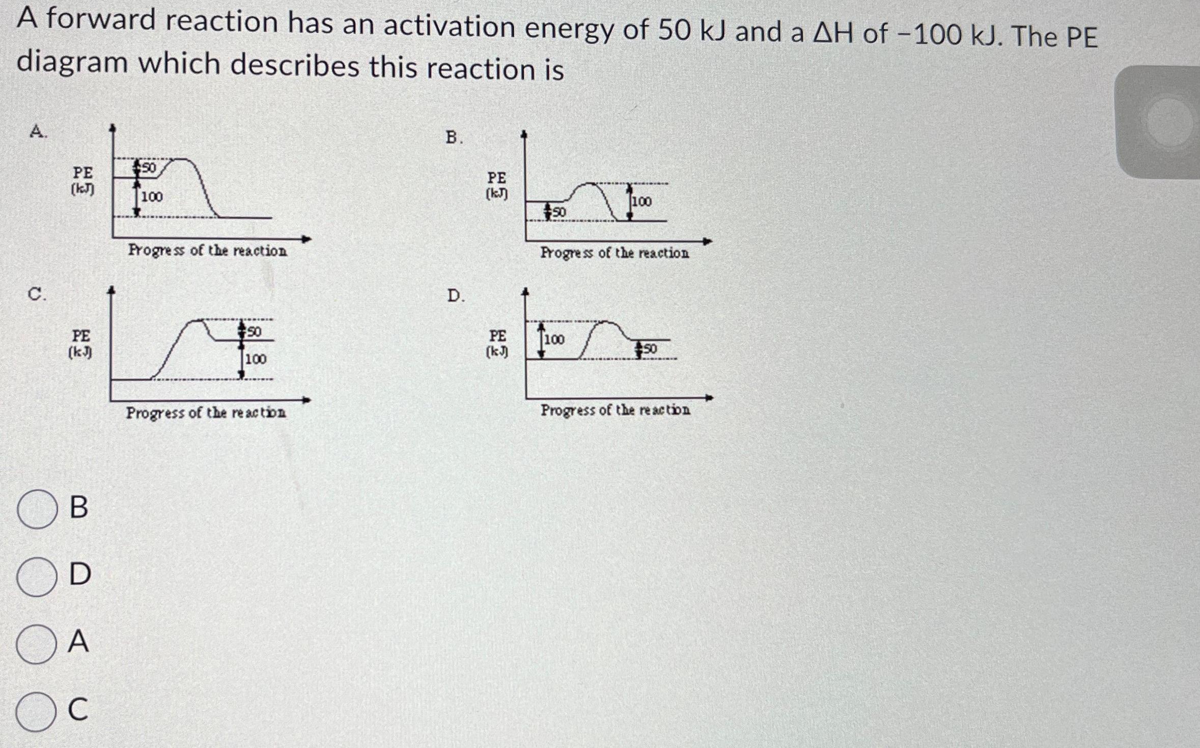 Solved A forward reaction has an activation energy of 50kJ | Chegg.com