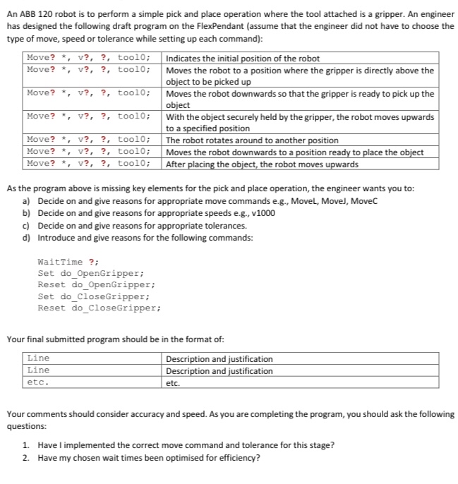 Solved An ABB 120 ﻿robot is to perform a simple pick and | Chegg.com