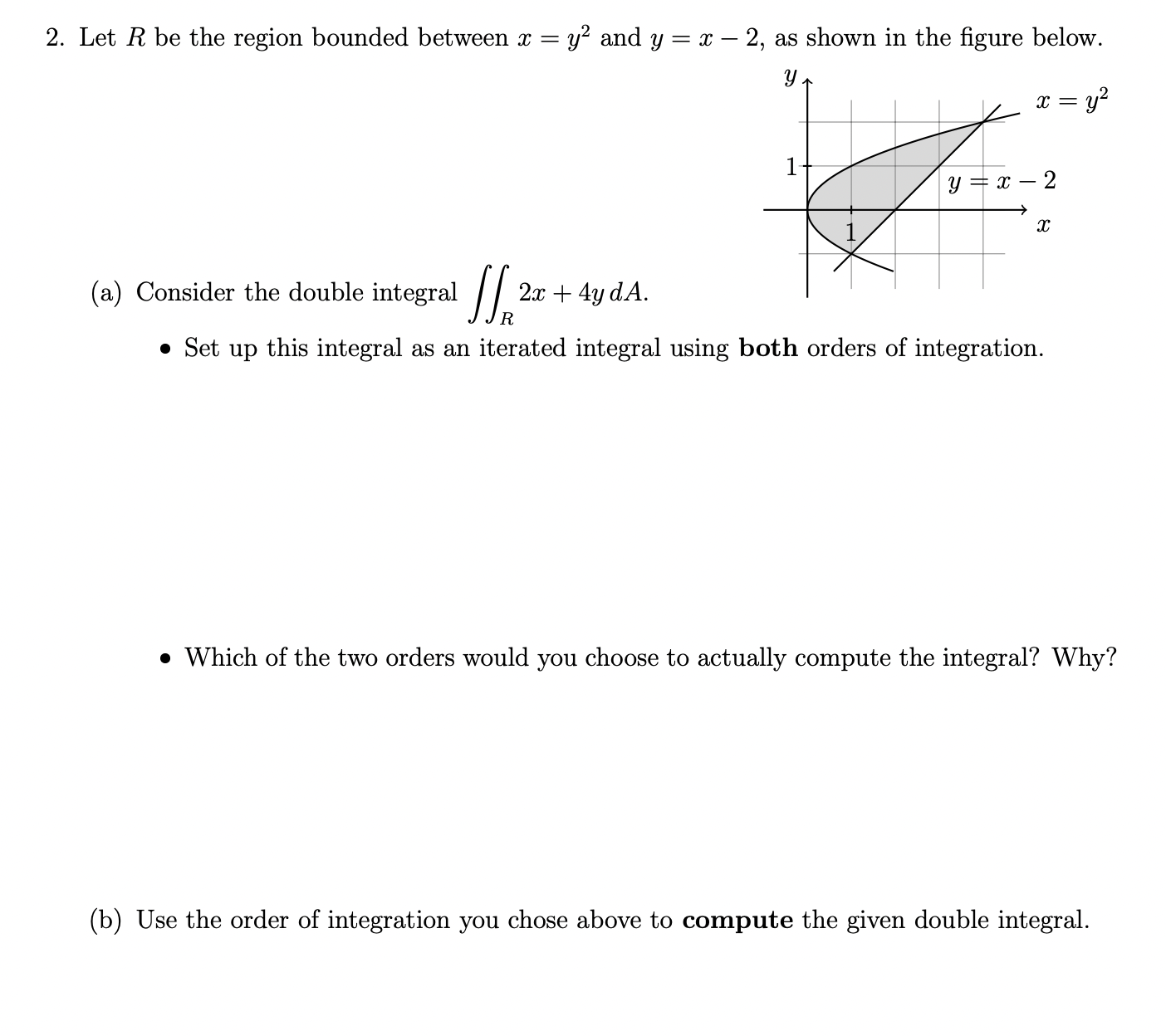 Solved Let R ﻿be the region bounded between x=y2 ﻿and y=x-2, | Chegg.com