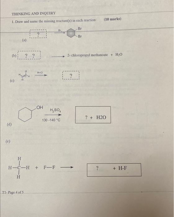Solved 1. Draw and name the missing reactant(s) in each | Chegg.com