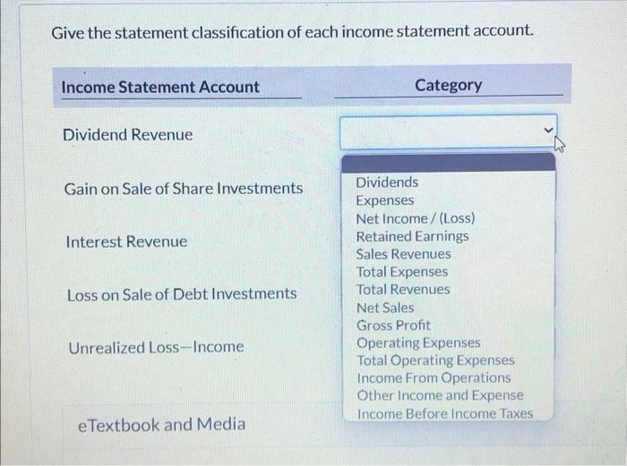 Solved Give the statement classification of each income | Chegg.com
