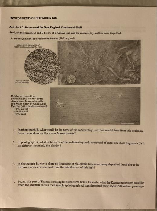 Solved ENVIRONMENTS OF DEPOSITION LAB Activity 1.3: Kansas | Chegg.com