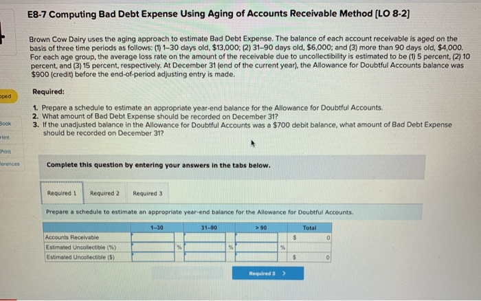 Solved E8-7 Computing Bad Debt Expense Using Aging of | Chegg.com