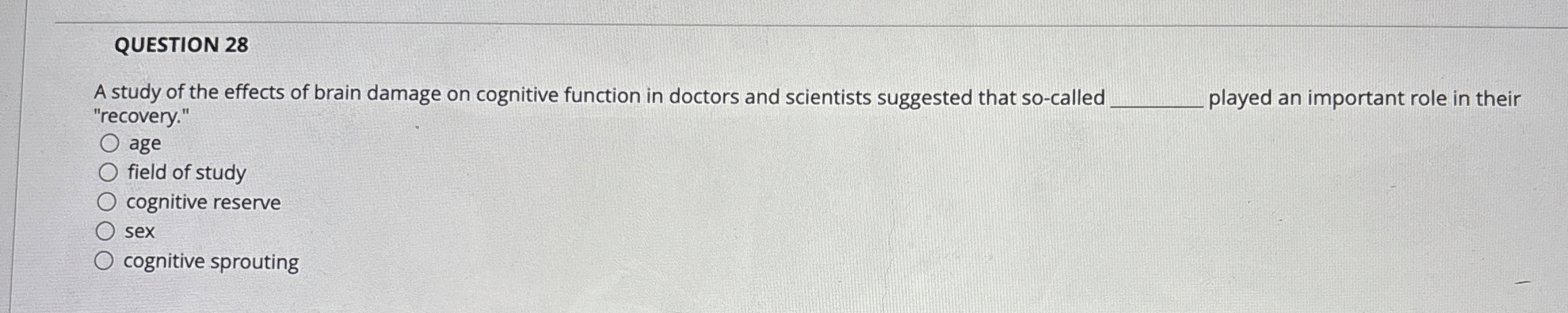 Solved QUESTION 28A study of the effects of brain damage on | Chegg.com