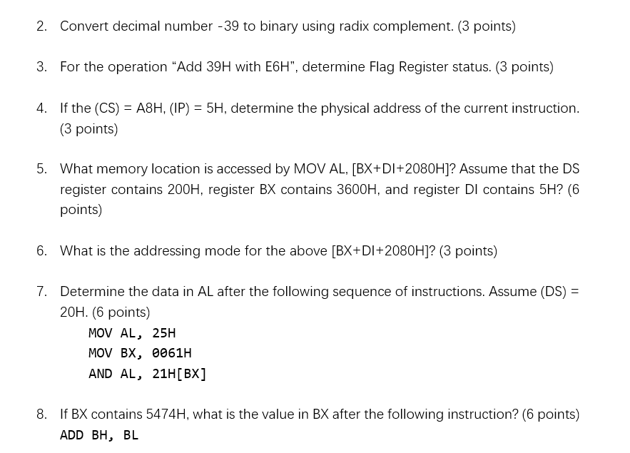 Solved 2. Convert decimal number -39 to binary using radix | Chegg.com