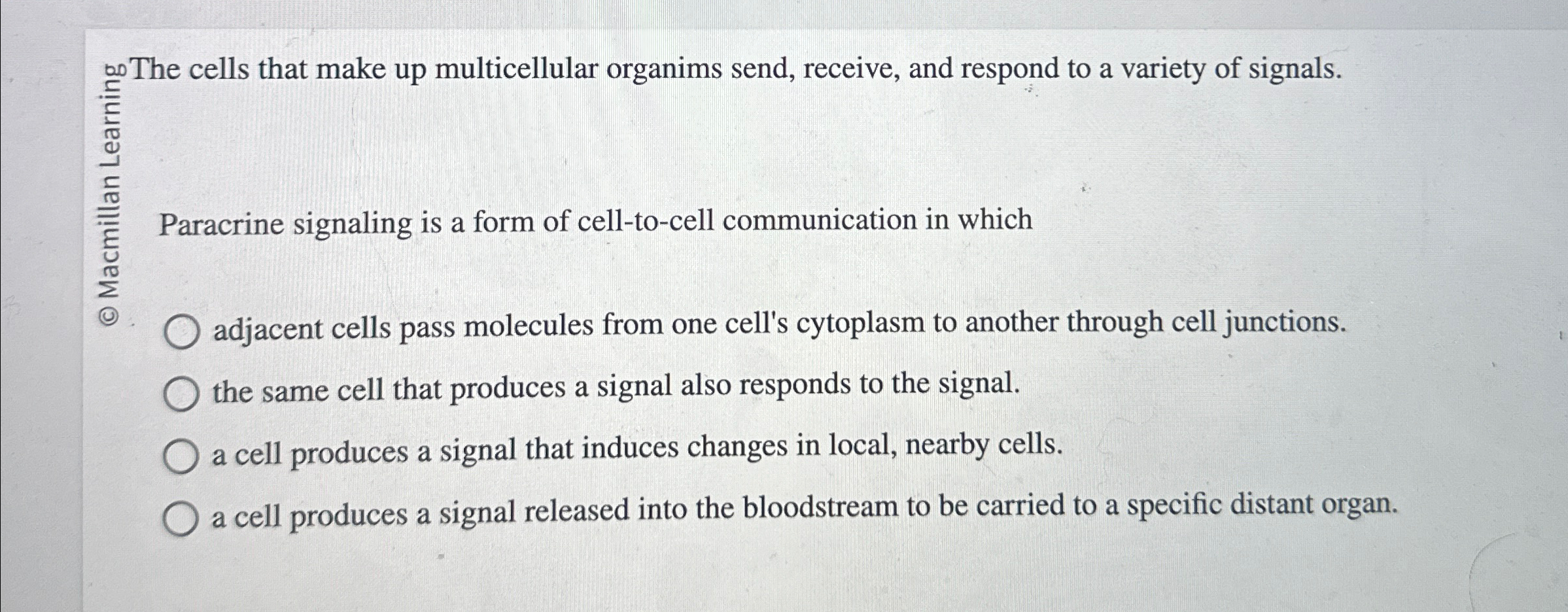 Solved Paracrine signaling is a form of cell-to-cell | Chegg.com
