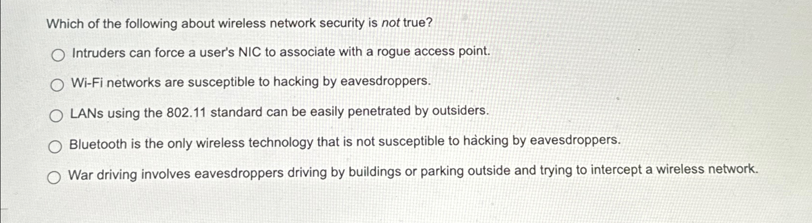 Solved Which of the following about wireless network | Chegg.com