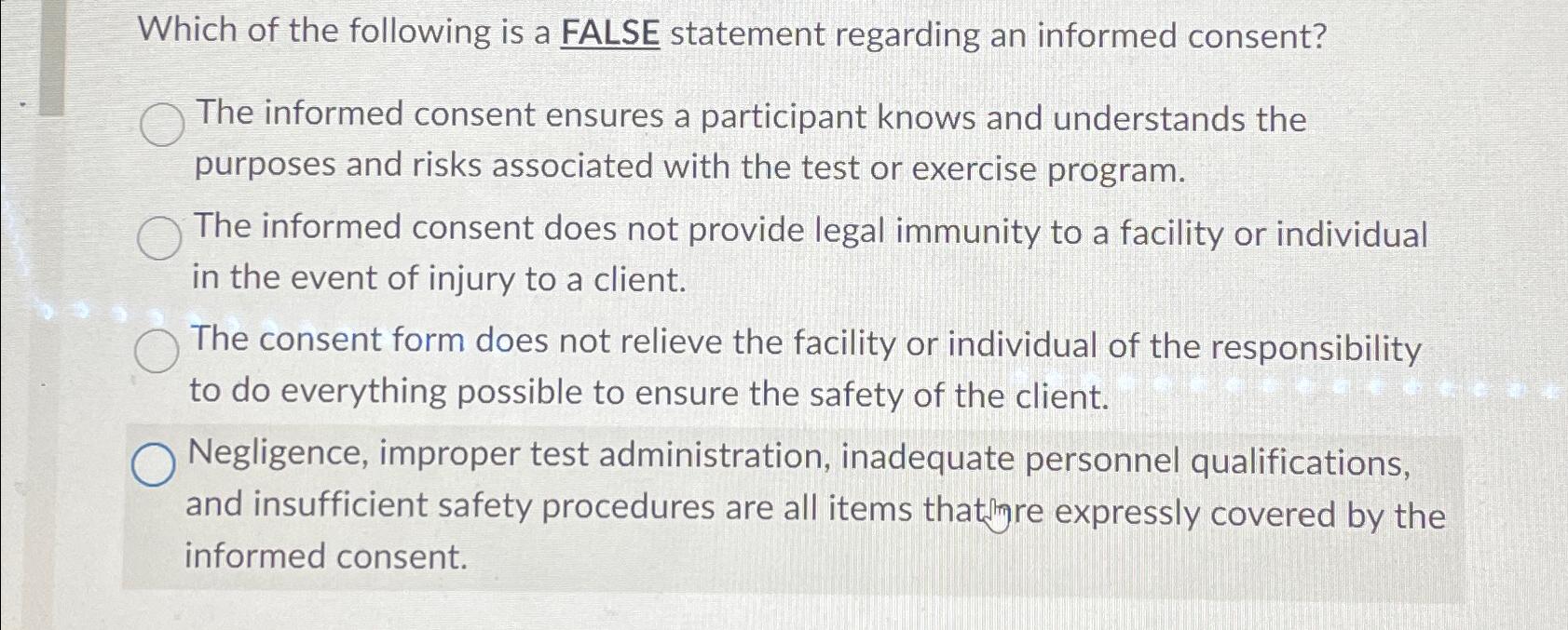 Solved Which of the following is a FALSE statement regarding | Chegg.com