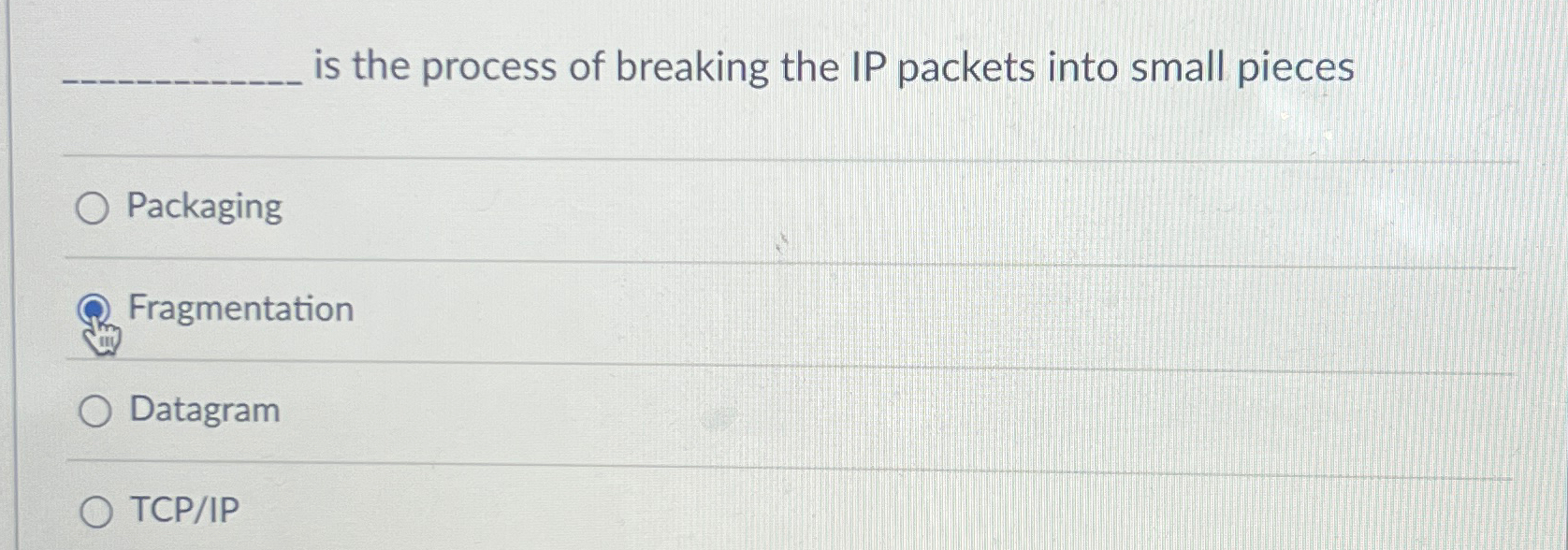 Solved is the process of breaking the IP packets into small | Chegg.com