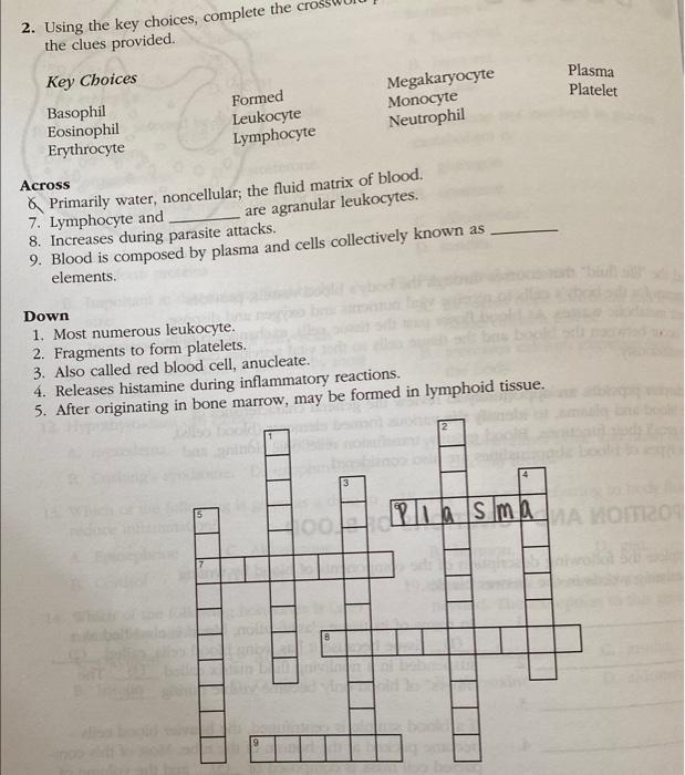 Solved 2. Using the key choices, complete the crosswuto the | Chegg.com