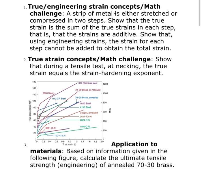 Solved 1. True/engineering strain concepts/Math challenge: A | Chegg.com
