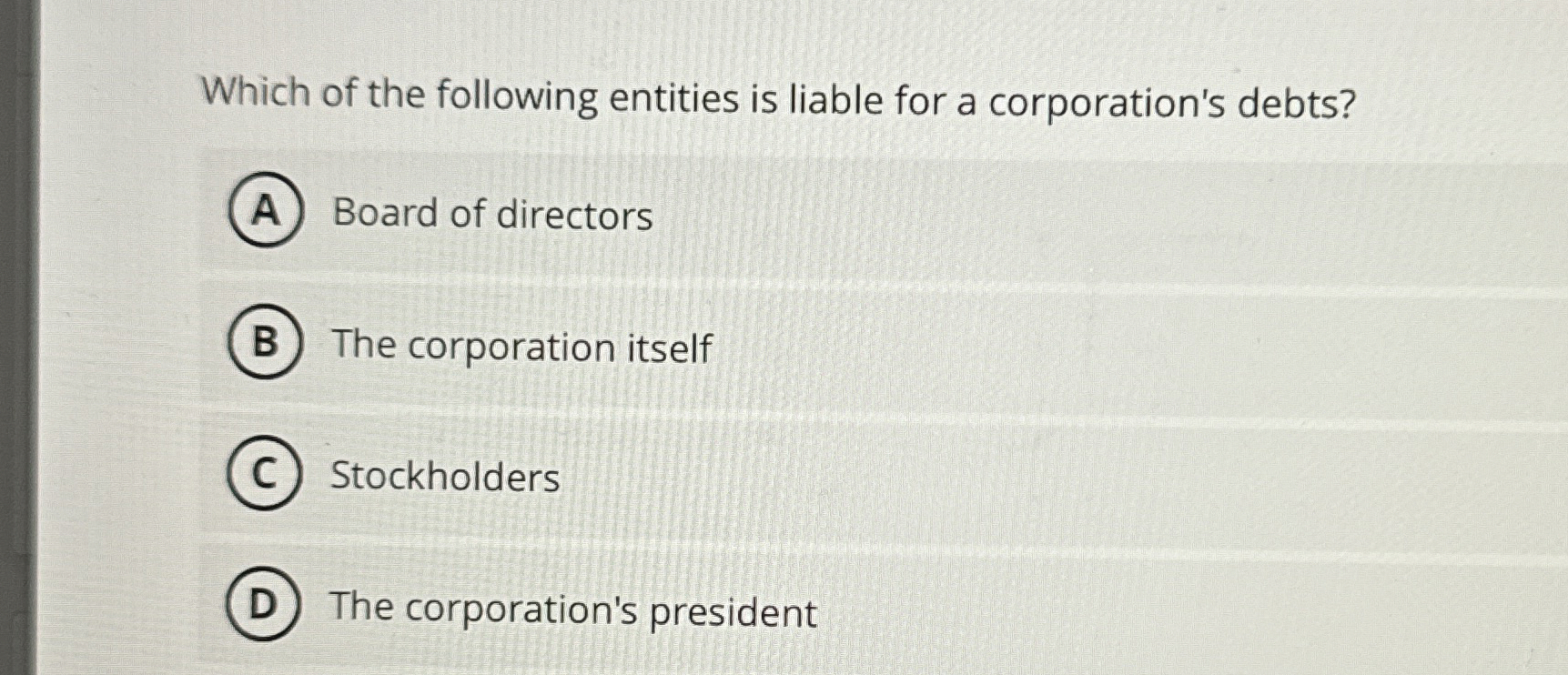 Solved Which of the following entities is liable for a | Chegg.com