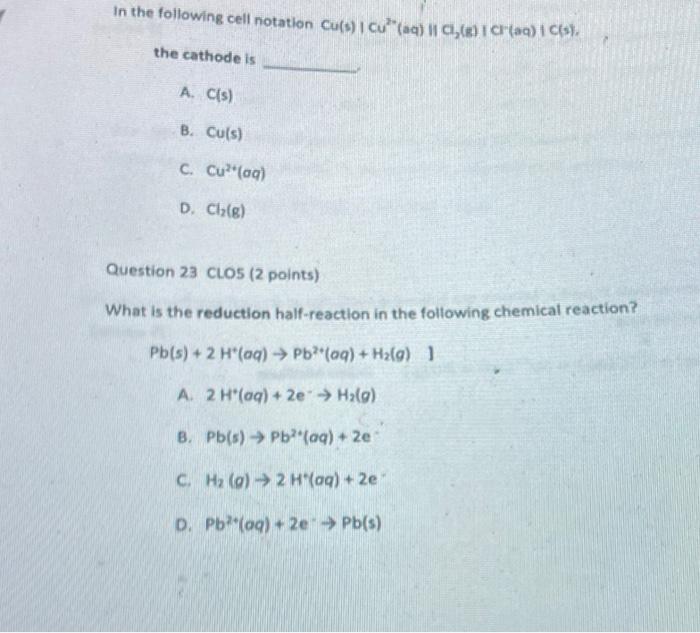 Solved In the following cell notation | Chegg.com