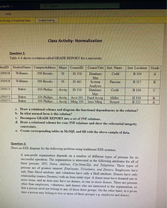 Solved oth PC Help er to stay in Protected View Enable | Chegg.com