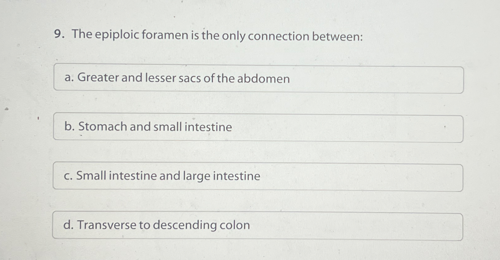 Solved The epiploic foramen is the only connection | Chegg.com