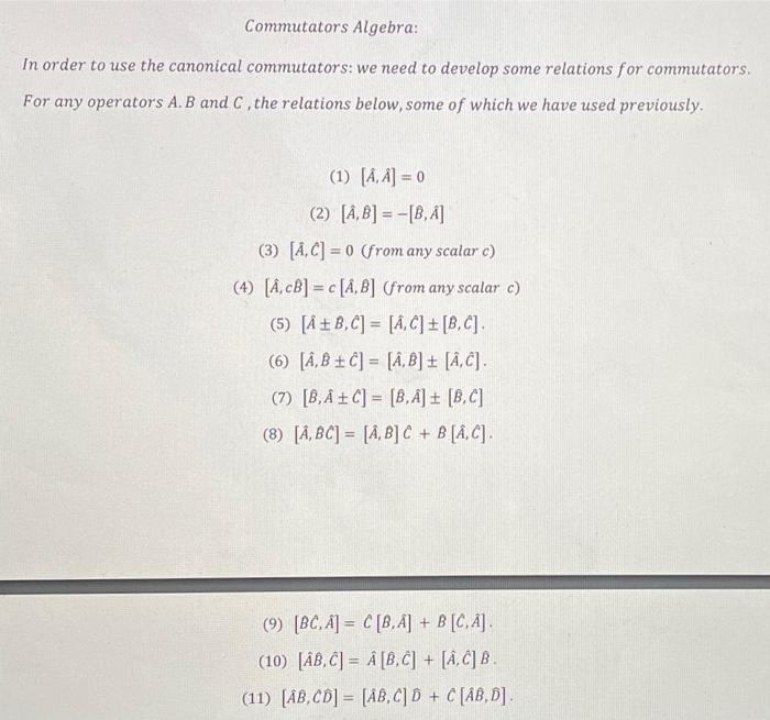 Solved Commutators Algebra In Order To Use The Canonical