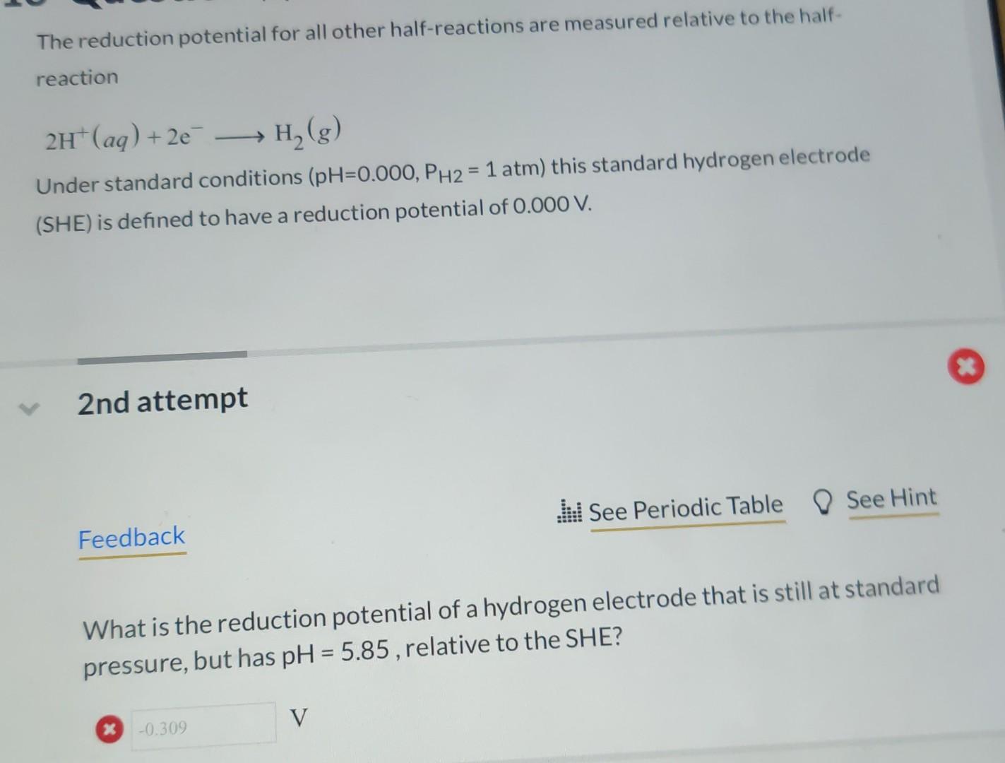 Solved The reduction potential for all other half-reactions | Chegg.com