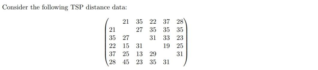 Solved Consider the following TSP distance data: | Chegg.com