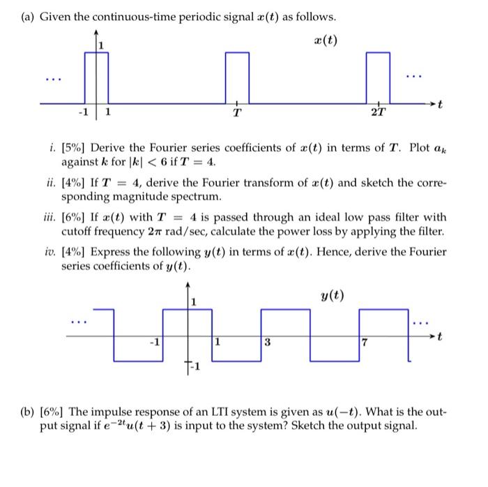 Solved (a) Given the continuous-time periodic signal x(t) as | Chegg.com