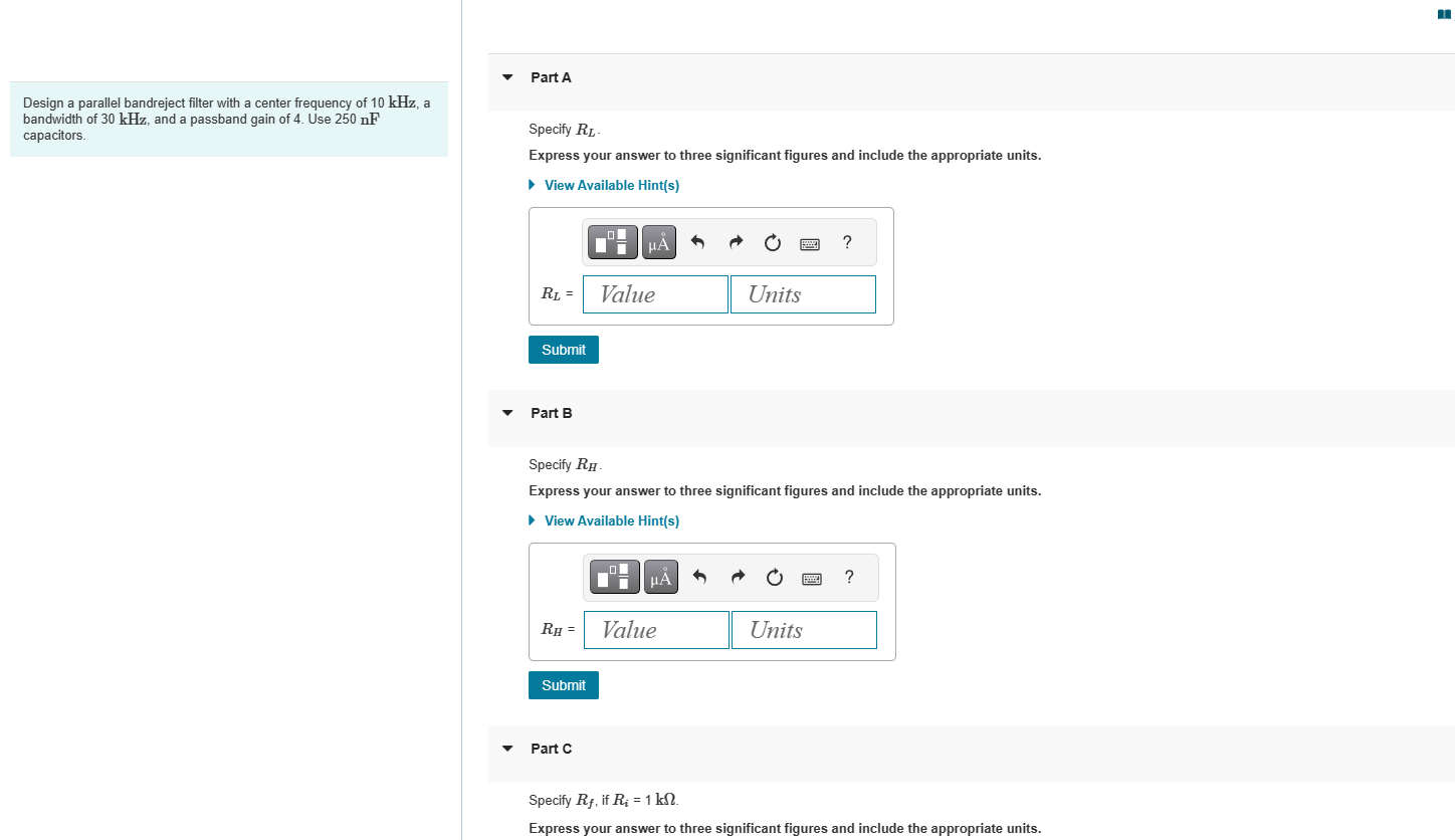 Solved Design A Parallel Bandreject Filter With A Center
