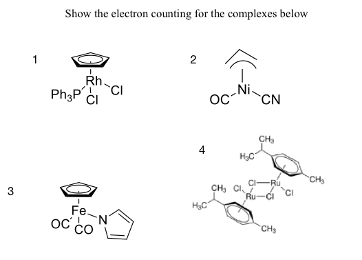 Solved Show the electron counting for the complexes below | Chegg.com