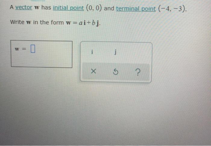 Solved A vector w has initial point (0.0) and terminal point | Chegg.com