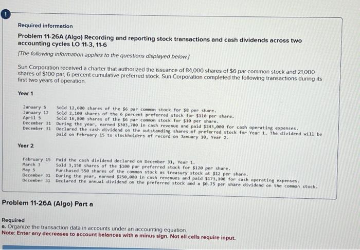 Solved Required information Problem 11-26A (Algo) Recording | Chegg.com