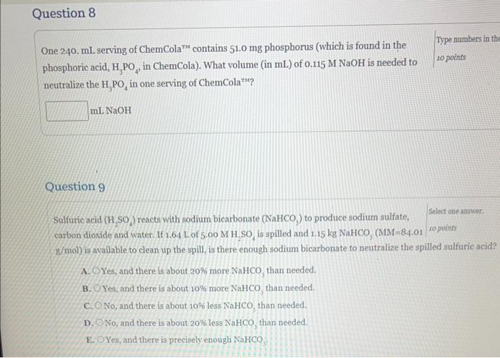 Solved One 240. mL serving of ChemCola Tx contains 51.0mg | Chegg.com