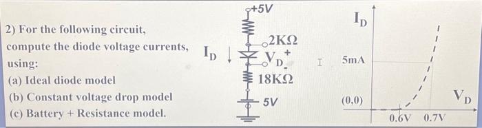 Solved 2) For the following circuit, compute the diode | Chegg.com