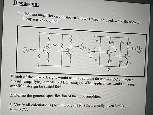 Solved Discussion: 1- The first amplifier circuit shown | Chegg.com