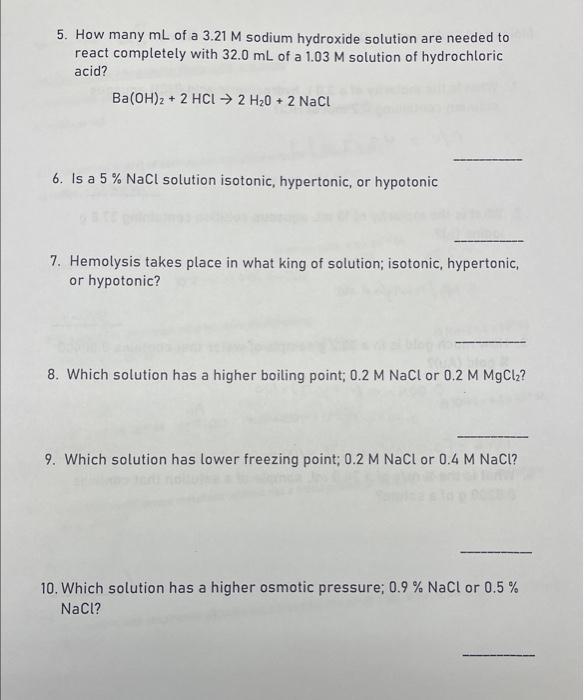 Solved 5. How many mL of a 3.21M sodium hydroxide solution | Chegg.com