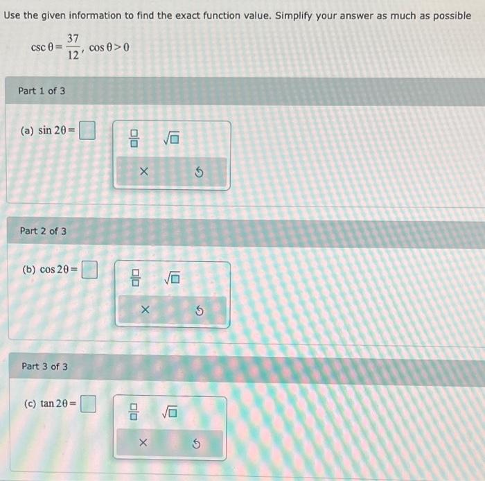 Solved Use the given information to find the exact function | Chegg.com