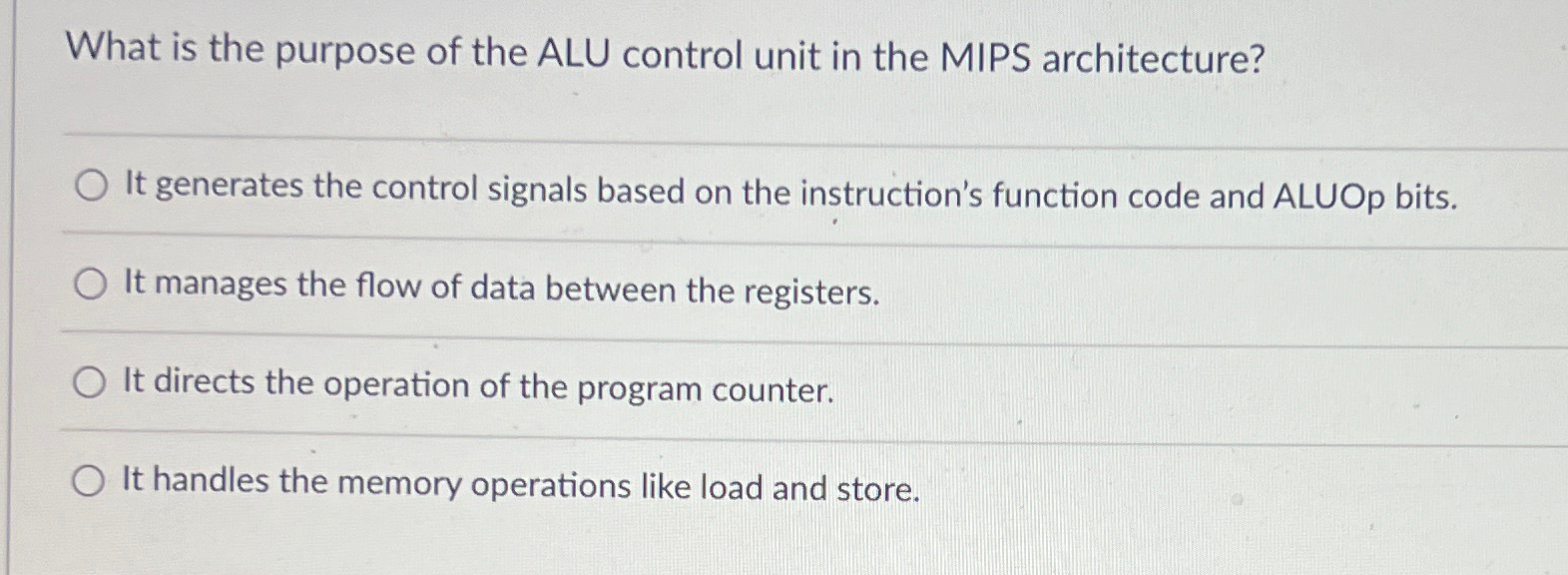 Solved What is the purpose of the ALU control unit in the | Chegg.com