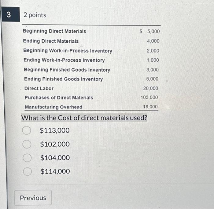 Solved Beginning Direct Materials Ending Direct Materials | Chegg.com