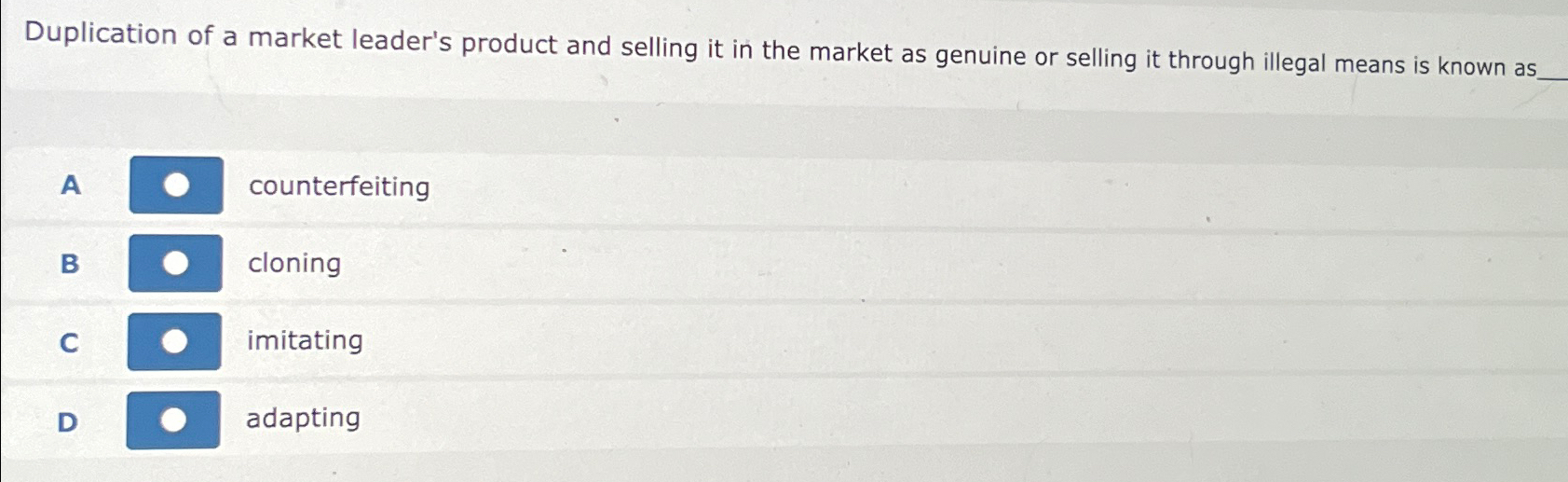 Solved Duplication of a market leader's product and selling | Chegg.com