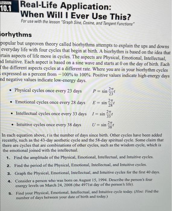 Solved LESSON Real-Life Application: 10.1 When Will I Ever | Chegg.com