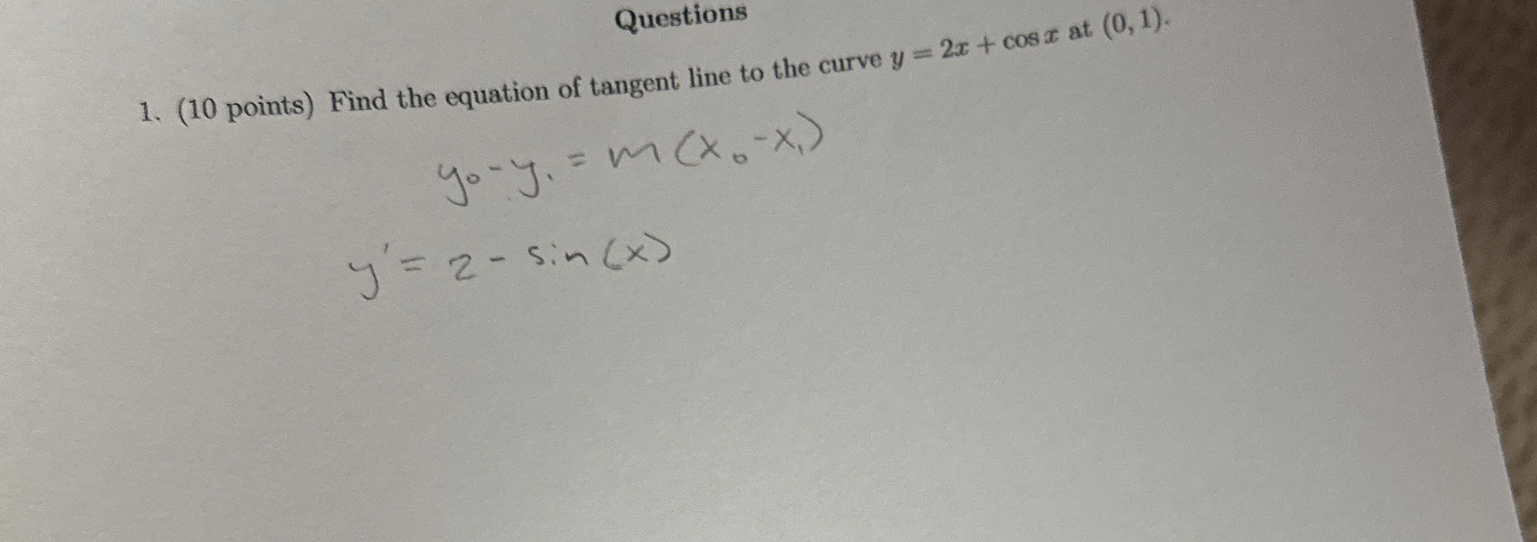 Solved Questions(10 ﻿points) ﻿Find the equation of tangent | Chegg.com