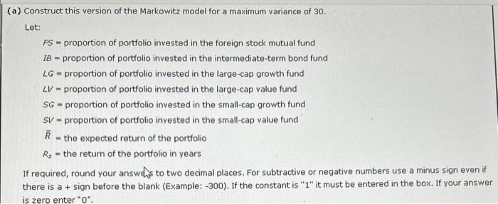Solved A second version of the Markowitz portfolio model | Chegg.com