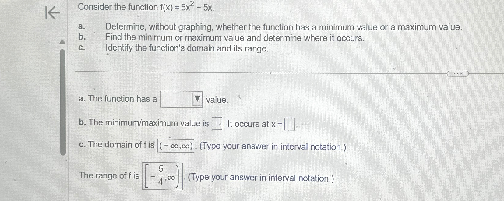 Solved Consider the function f(x)=5x2-5x.a. ﻿Determine, | Chegg.com