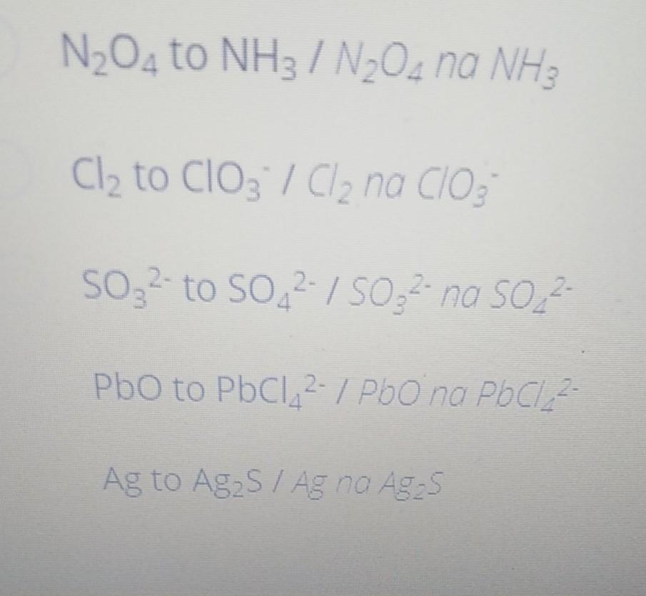 Solved N204 to NH3 / N204 na NH3 Cl2 to ClO3 / Cl2 na Clo: | Chegg.com