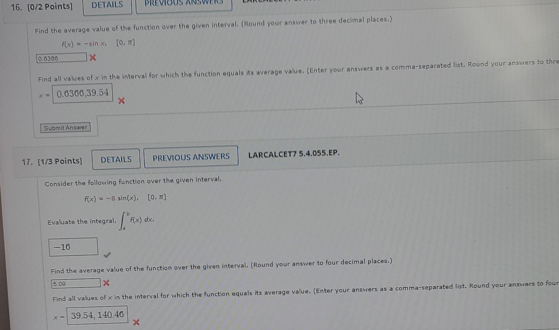 Solved f(x)=−sinx,[0,π] Find all values of x in the interval | Chegg.com
