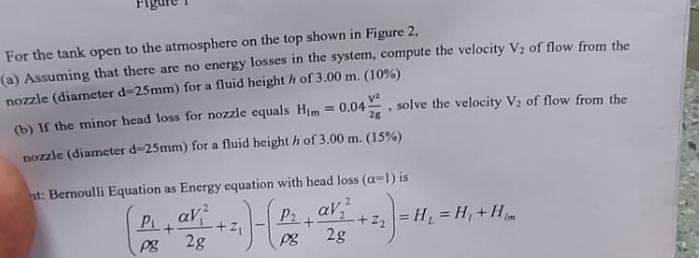 Solved [Fluid mechanics class]For the tank open to the | Chegg.com