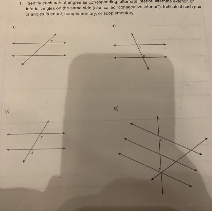 Solved 1. Identify each pair of angles as corresponding, | Chegg.com